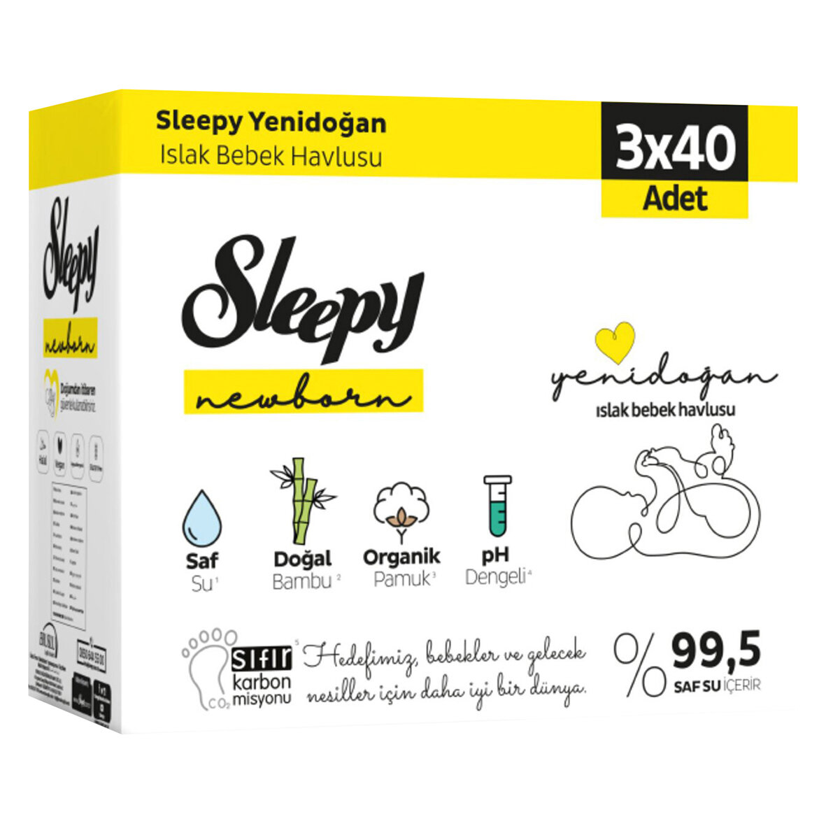 Sleepy Natural Yenidoğan Islak Havlu 3X40 Adet